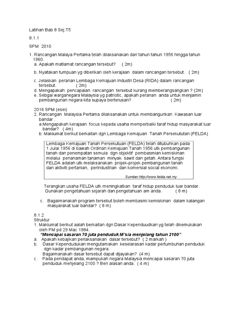 Latihan Bab 8 Sej T5 | PDF