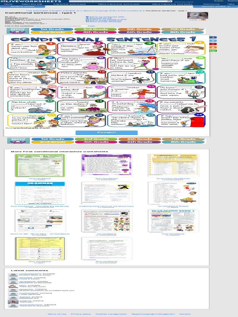 Conditional Sentences - Type 1 - Interactive Worksheet | PDF ...