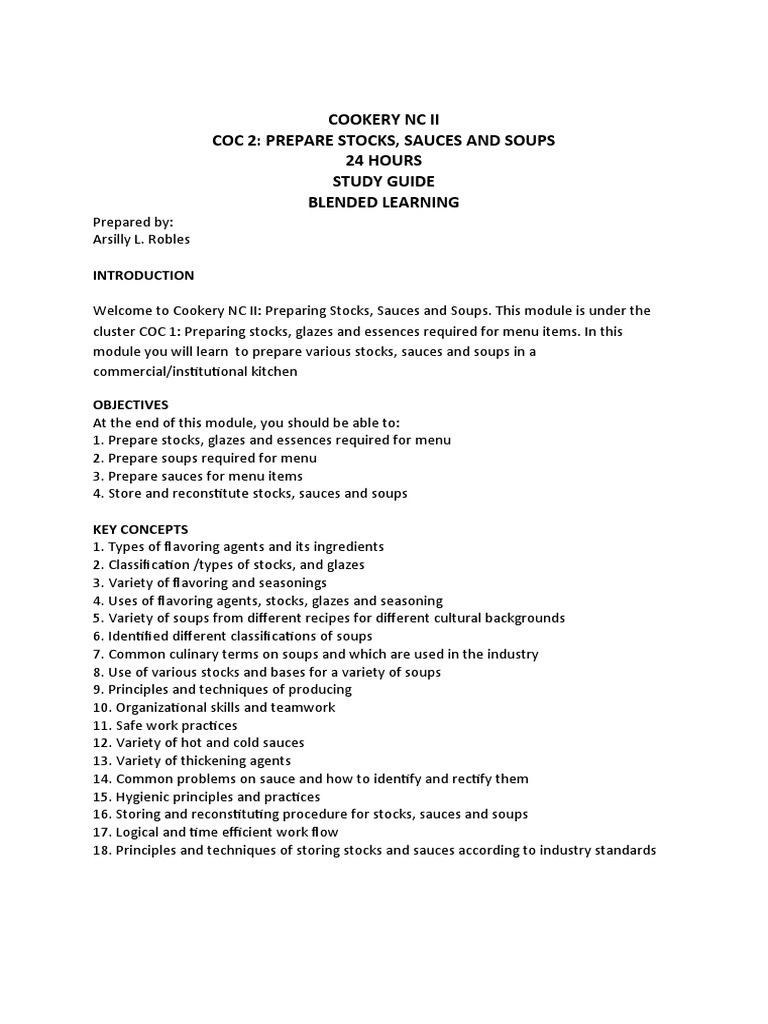 Study Guide Cookery NC 2 | PDF | Stock (Food) | Soup