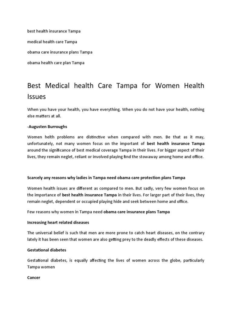 Best Health Insurance for Women in Tampa | PDF | Public Health | Medicine