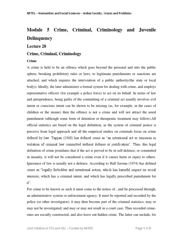 Module 5 Crime, Criminal, Criminology and Juvenile Delinquency | PDF ...