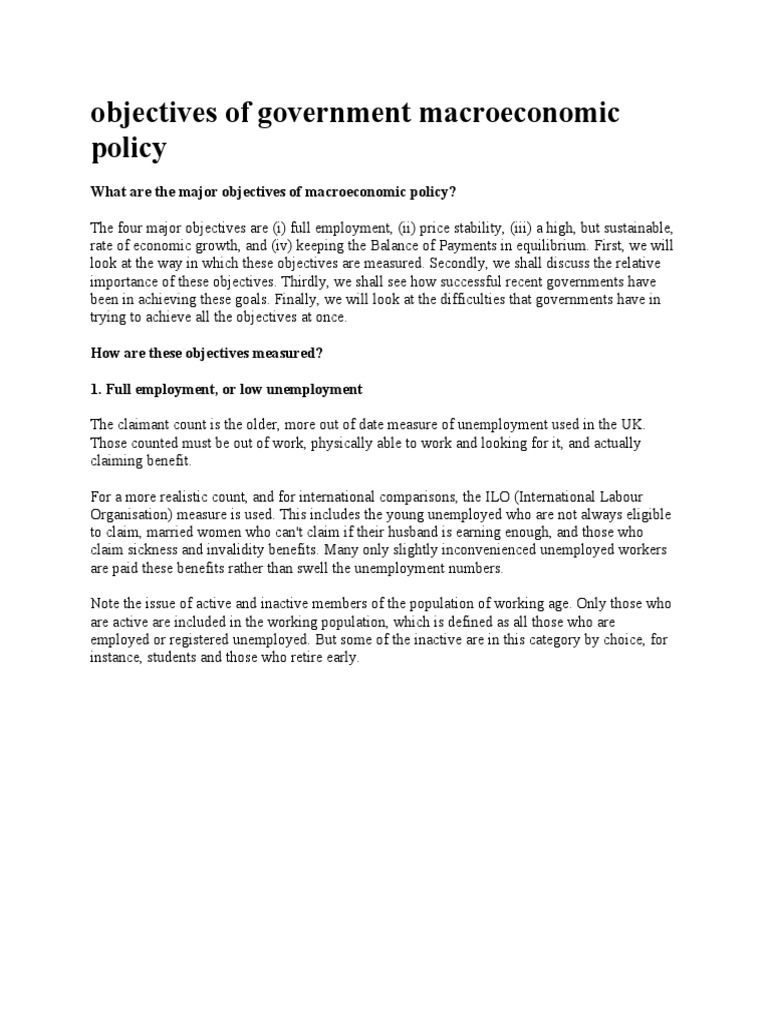 What Are The Major Objectives of Macroeconomic Policy? | PDF | Balance ...