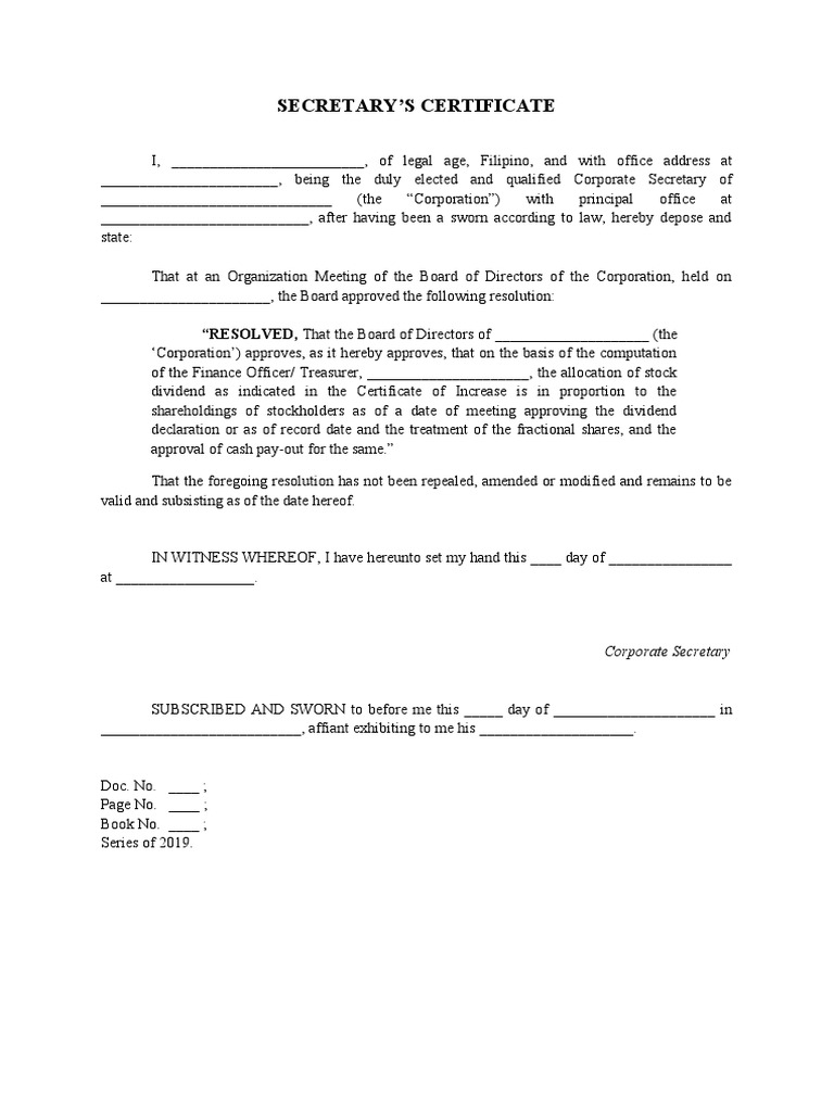 Secretary Certificate Certifying The Computation of Finance Officer | PDF