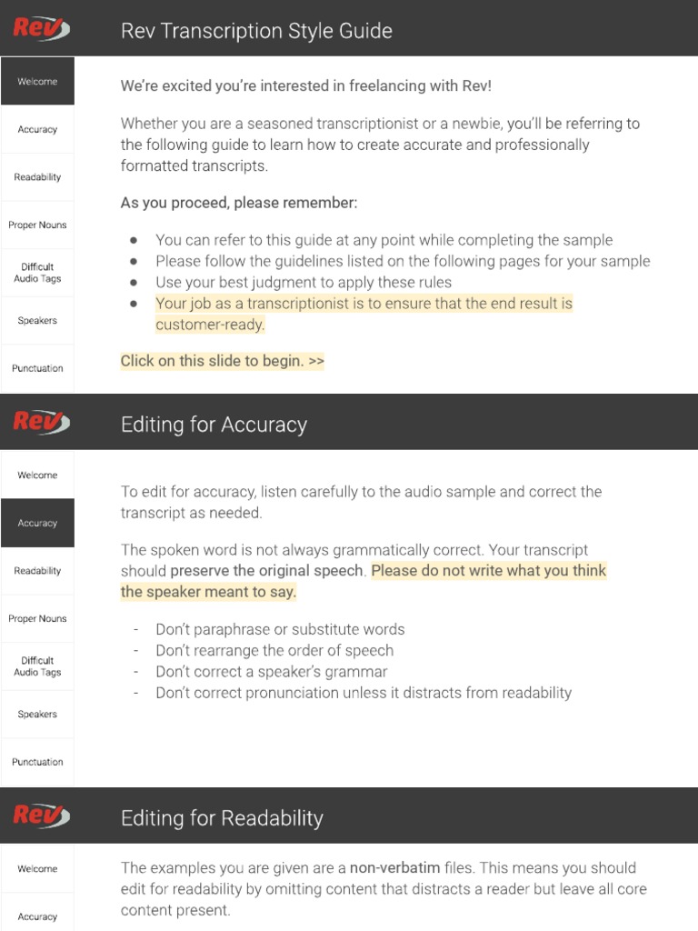 Rev Transcription Style Guide PDF | PDF | Home & Garden