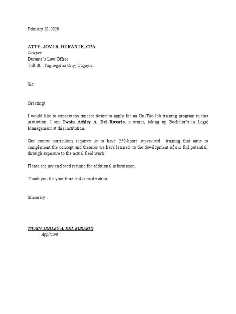 Application Letter For OJT Students | PDF