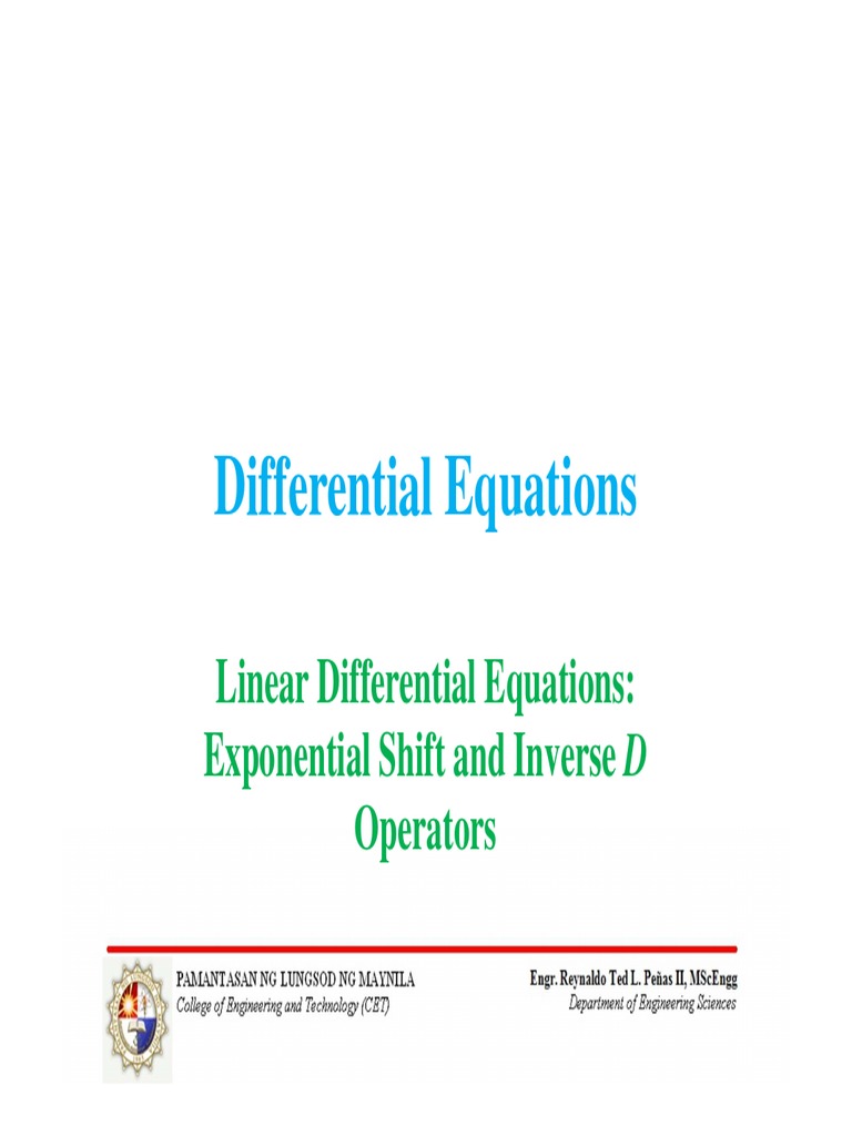 Differential Equations - Exponential Shift and Inverse D Operators - 2 ...