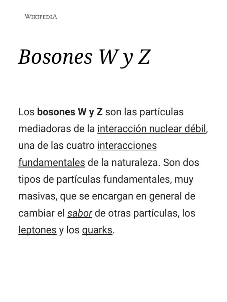 Bosones W y Z - Wikipedia, La Enciclopedia Libre | PDF | Cuarc ...