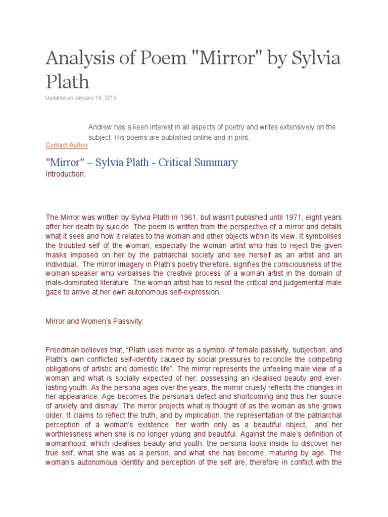 Analysis of Poem "Mirror" by Sylvia Plath | PDF | Sylvia Plath | Mirror