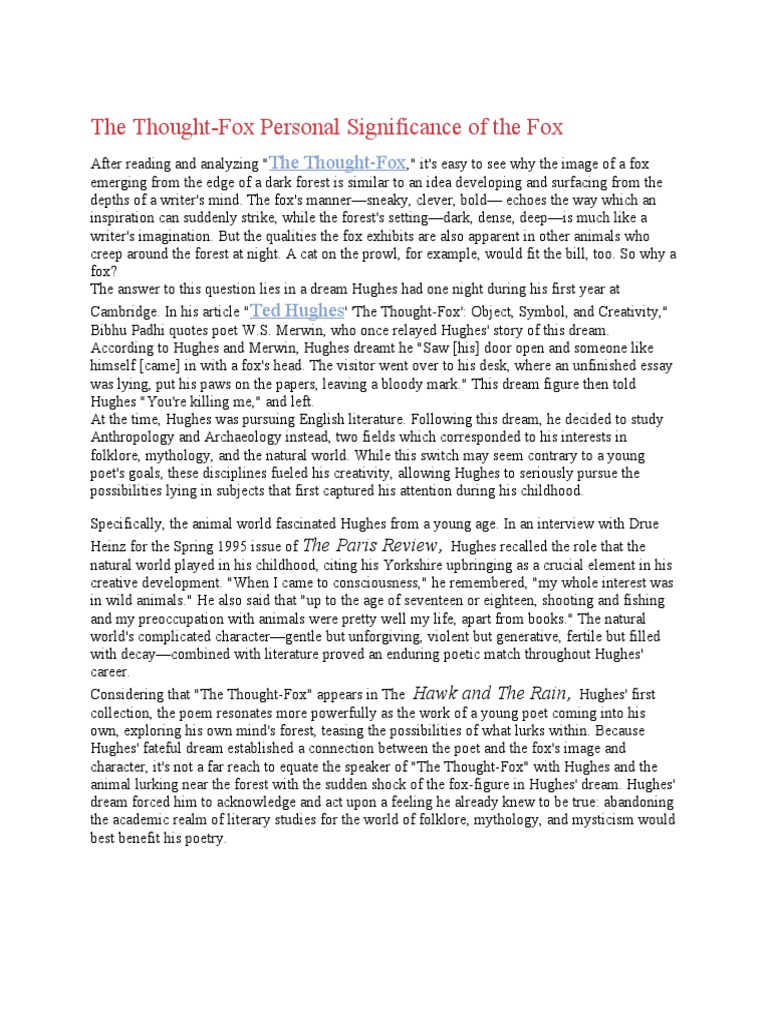 Significance of Fox in Thought Fox | PDF | Dream | Poetry
