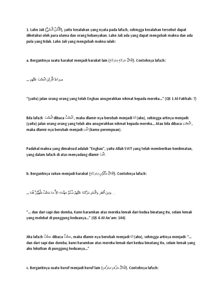 Kesalahan Lahn Jali dalam Bacaan Al-Qur'an | PDF