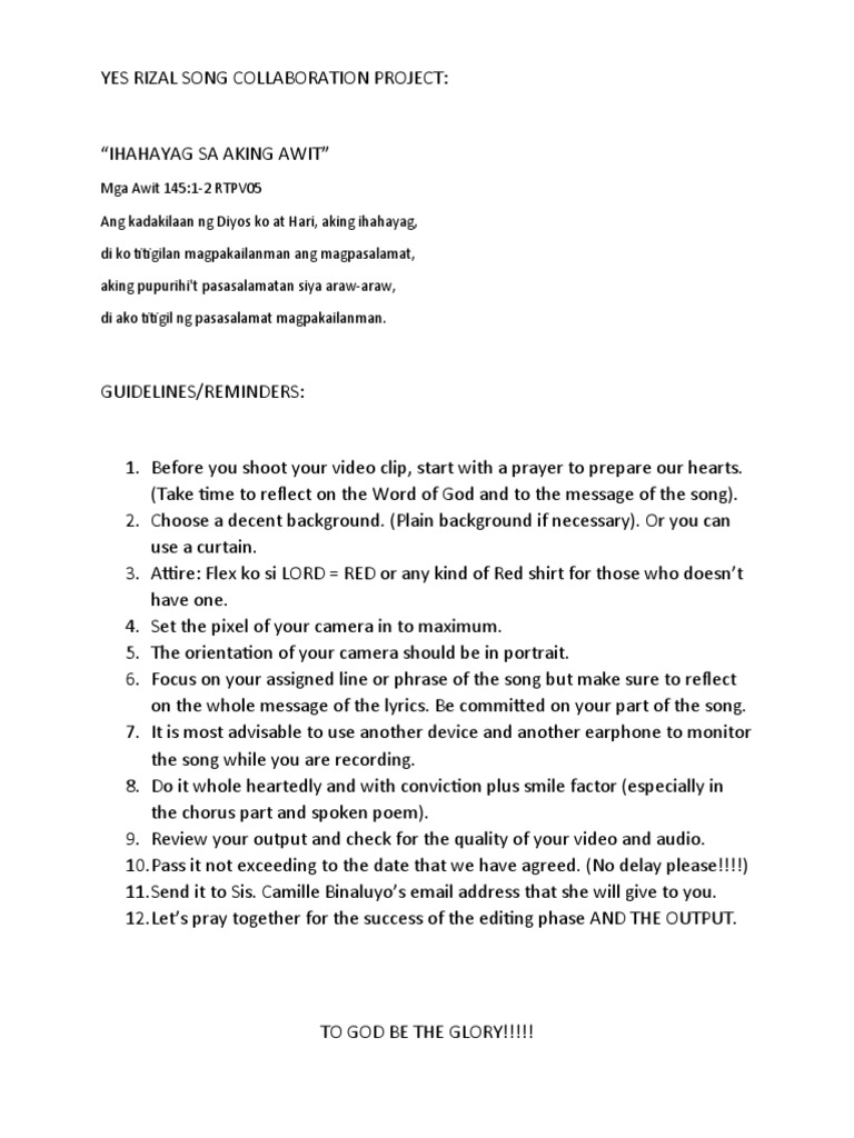 Yes Rizal Song Collaboration Project | PDF