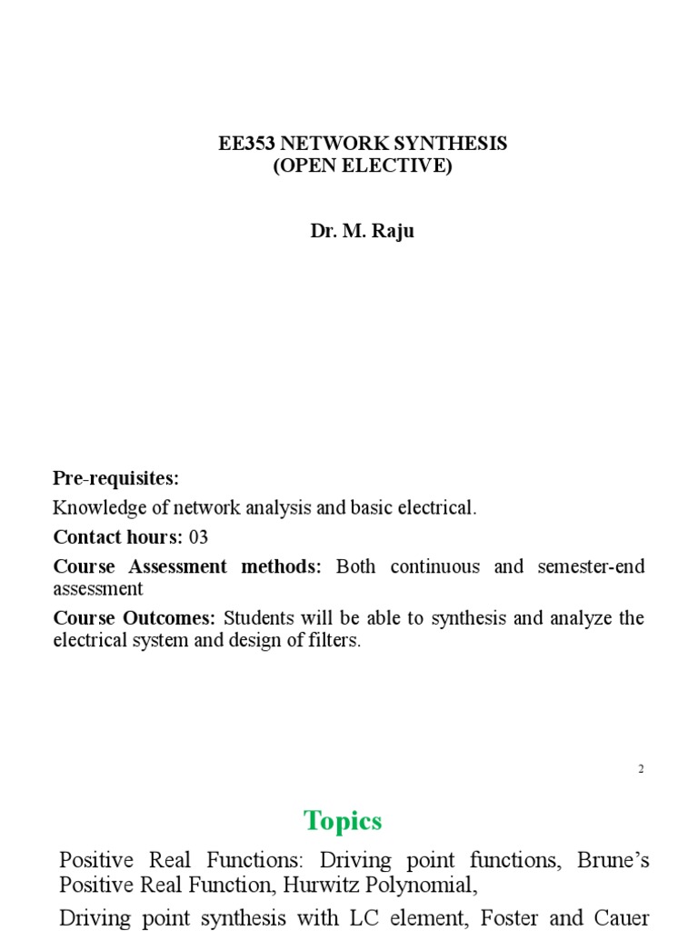 Network Analysis and Synthesis: An Introduction to Filter Design and ...