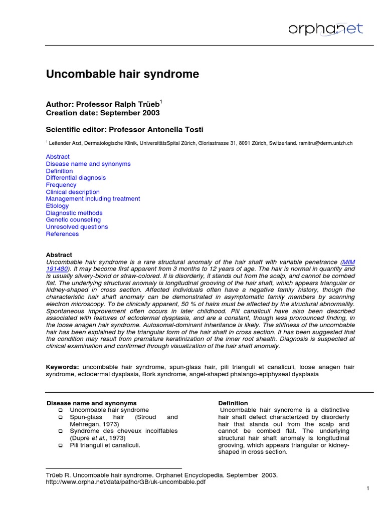 Uncombable Hair Syndrome | Download Free PDF | Integumentary System ...