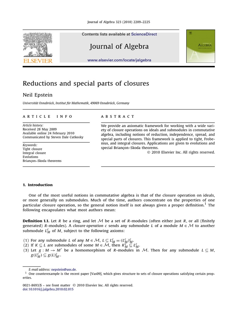 Journal of Algebra: Neil Epstein | Download Free PDF | Module ...