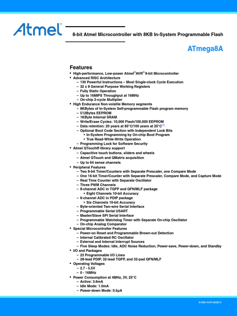 ATMEGA8A ATMELCorporation PDF | PDF | Microcontroller | Flash Memory