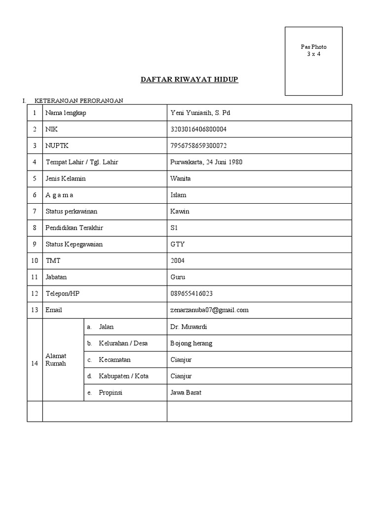 Format DAFTAR RIWAYAT HIDUP | PDF
