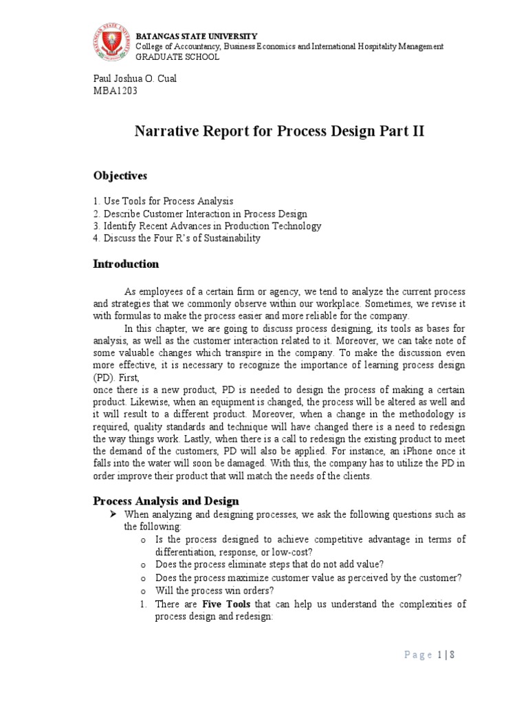 Narrative Report For Process Design Part II: Objectives | PDF ...