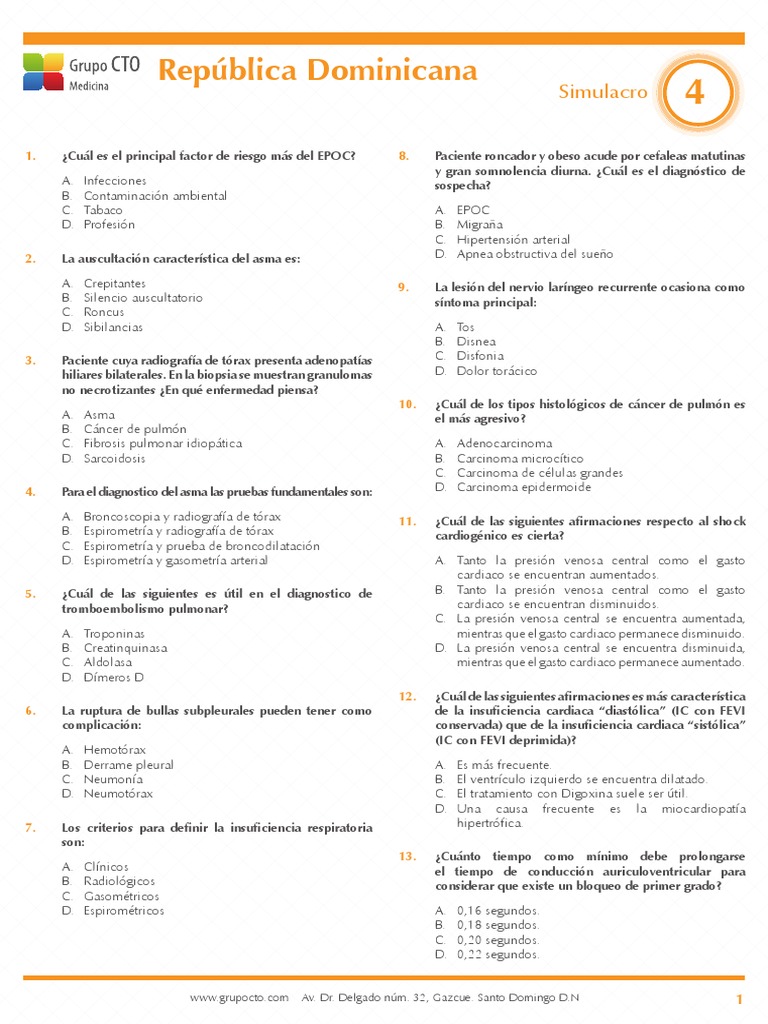 Simulacro 4 CTO PDF | PDF | Cáncer colonrectal | Tuberculosis