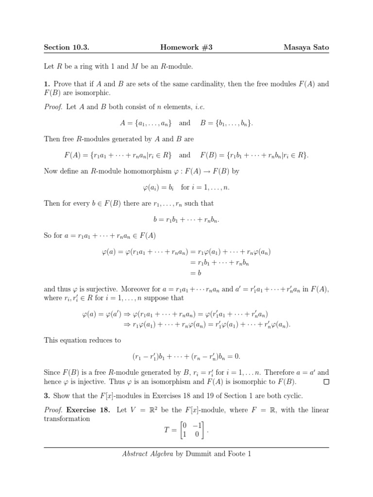 Homework #3, Sec 10.3 | PDF | Module (Mathematics) | Ring (Mathematics)