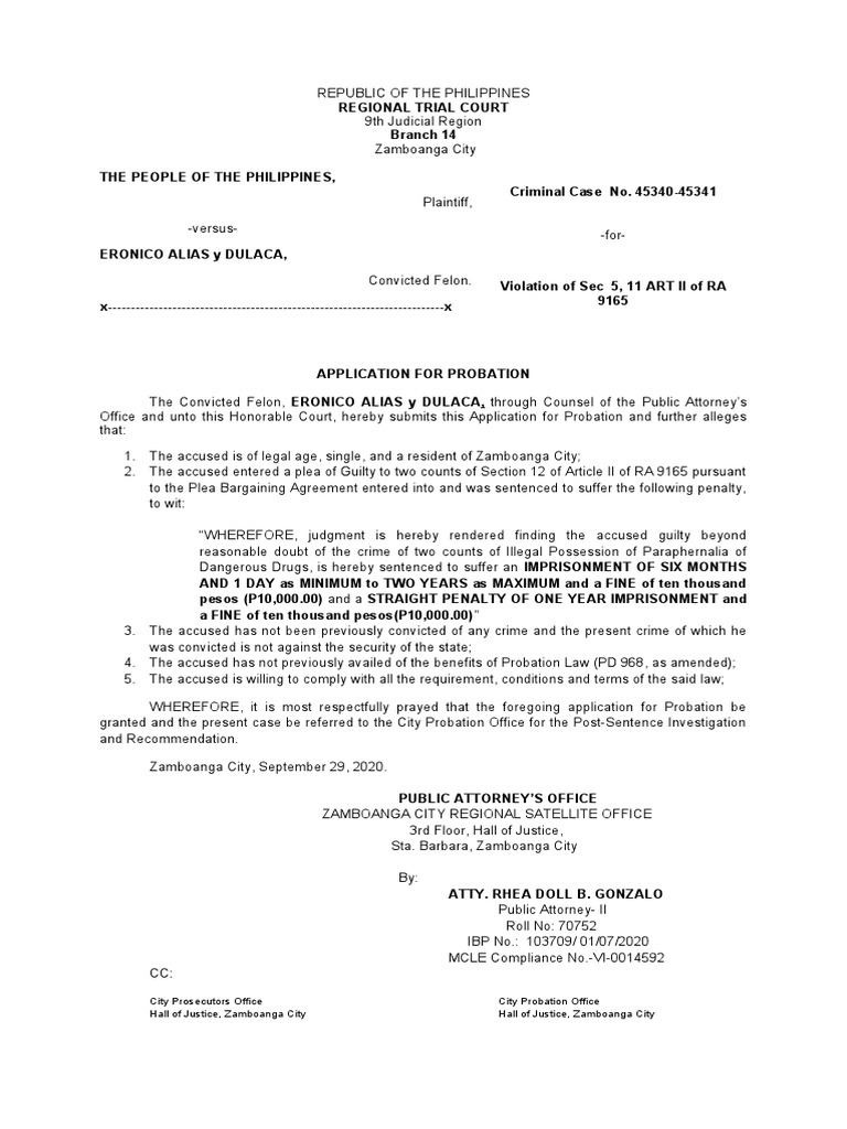 Eronico Dulaca Probation | PDF | Probation | Plea Bargain