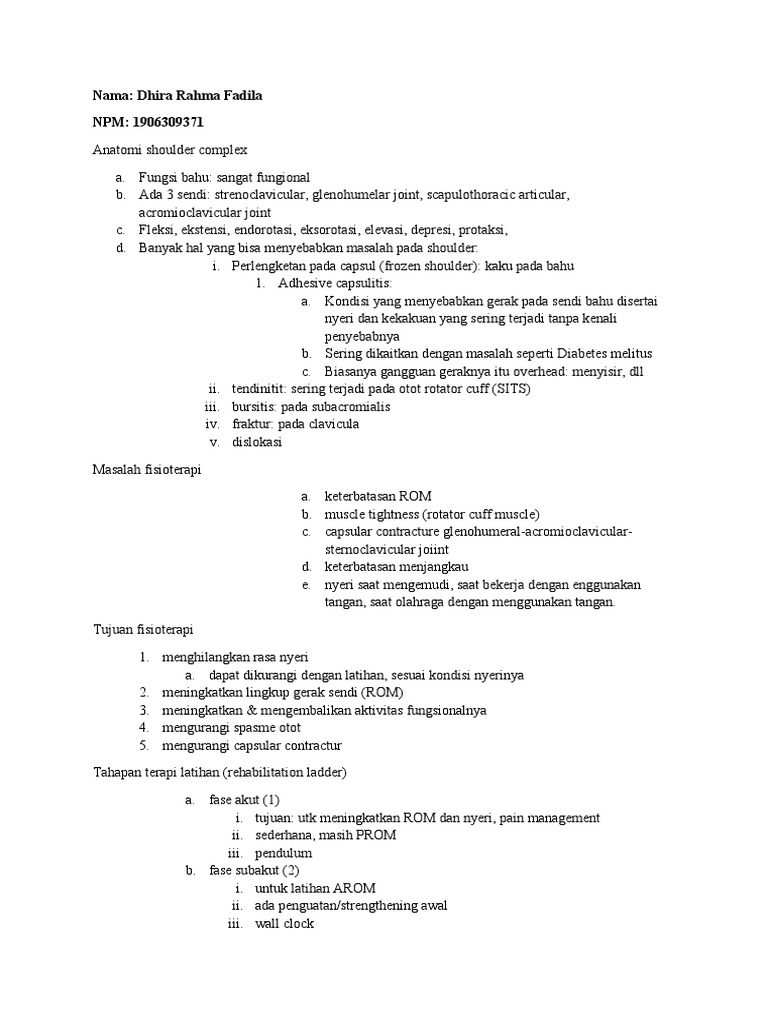 Rehabilitasi Bahu: Latihan dan Terapi | PDF
