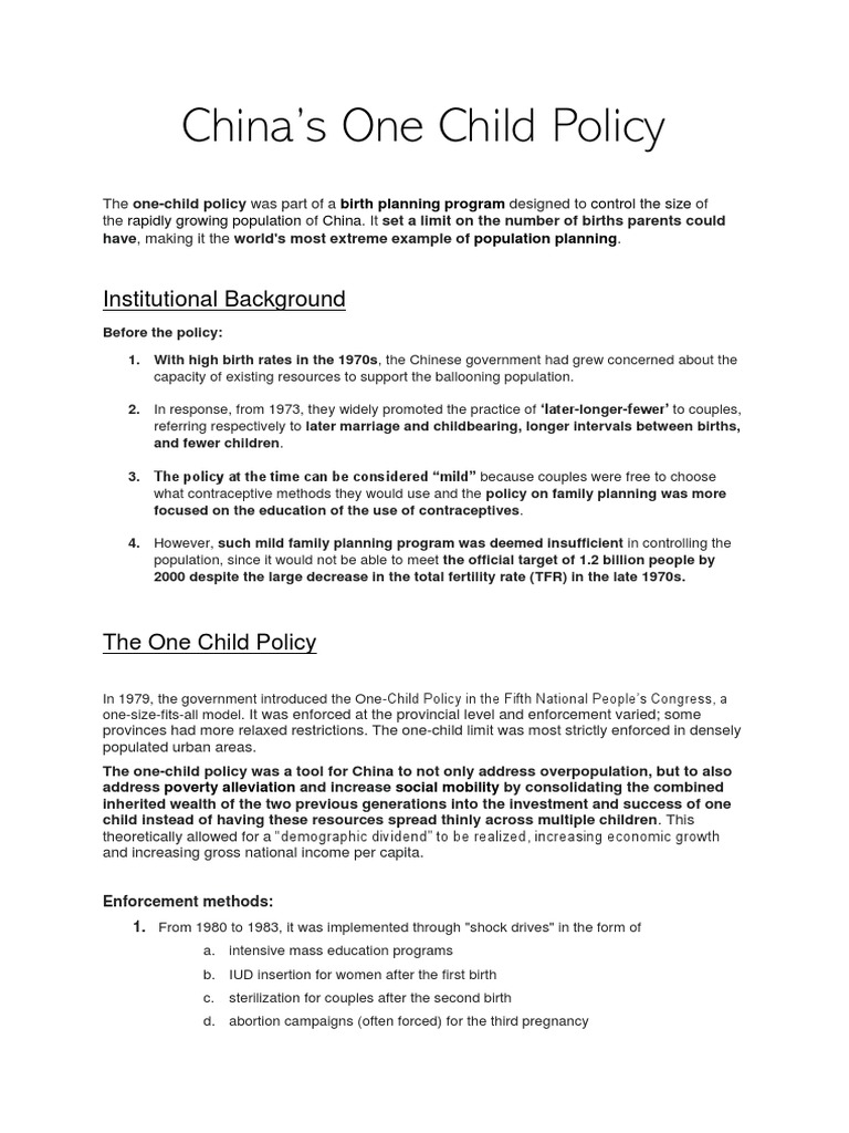 China One Child Policy | PDF | Family Planning | Total Fertility Rate