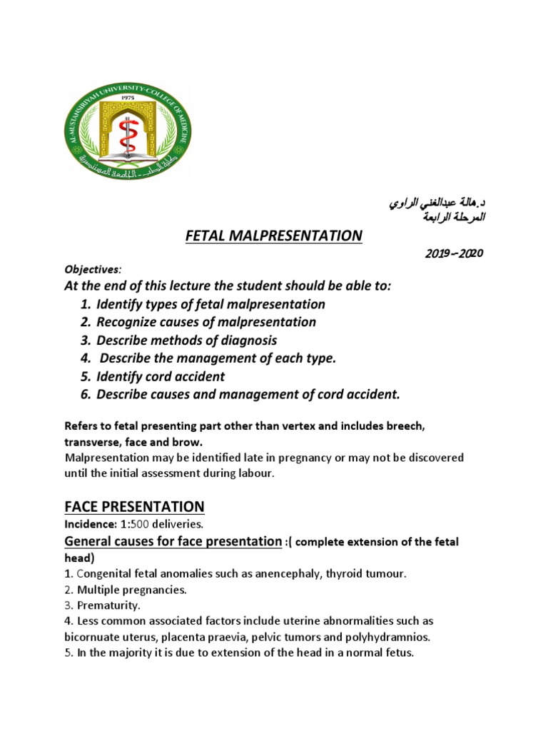 Fetal Malpresentation: Face Presentation | PDF | Childbirth | Fetus