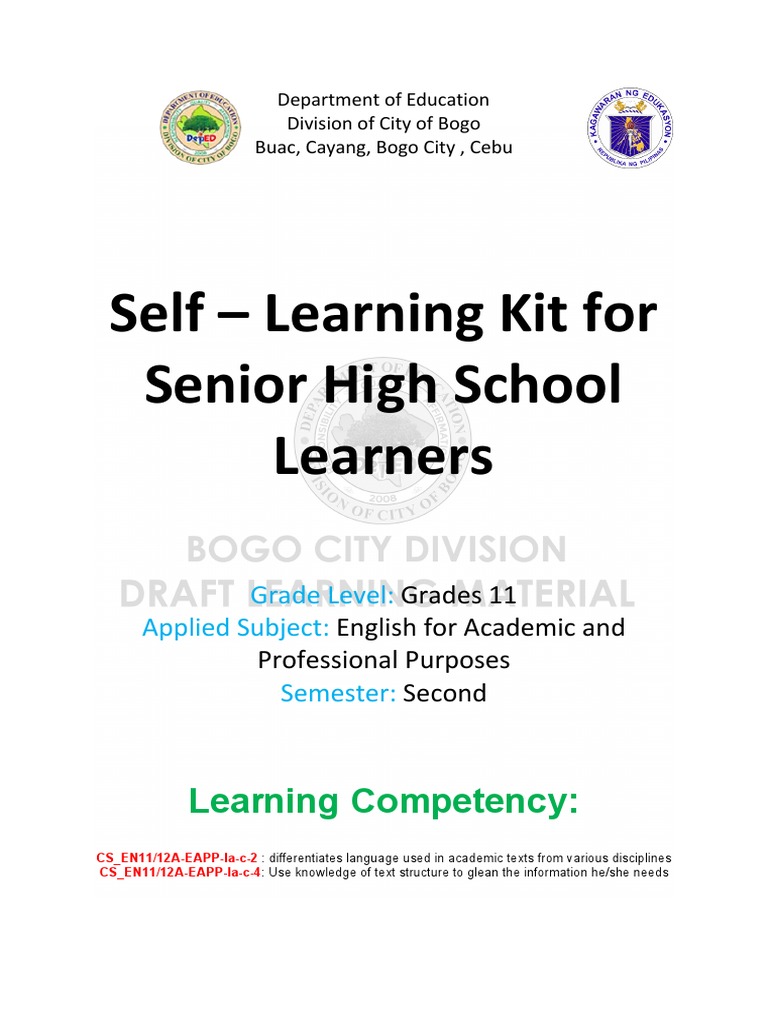 Self - Learning Kit For Senior High School Learners | Download Free PDF ...