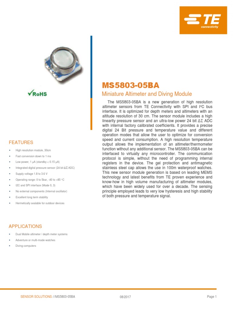 MS5803-05BA: Miniature Altimeter and Diving Module | PDF | Electronic ...
