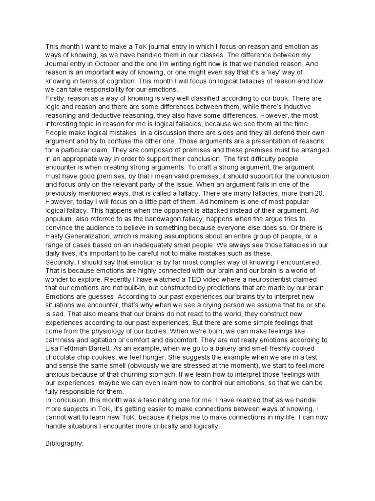 Tok Journal Example | PDF | Argument | Fallacy