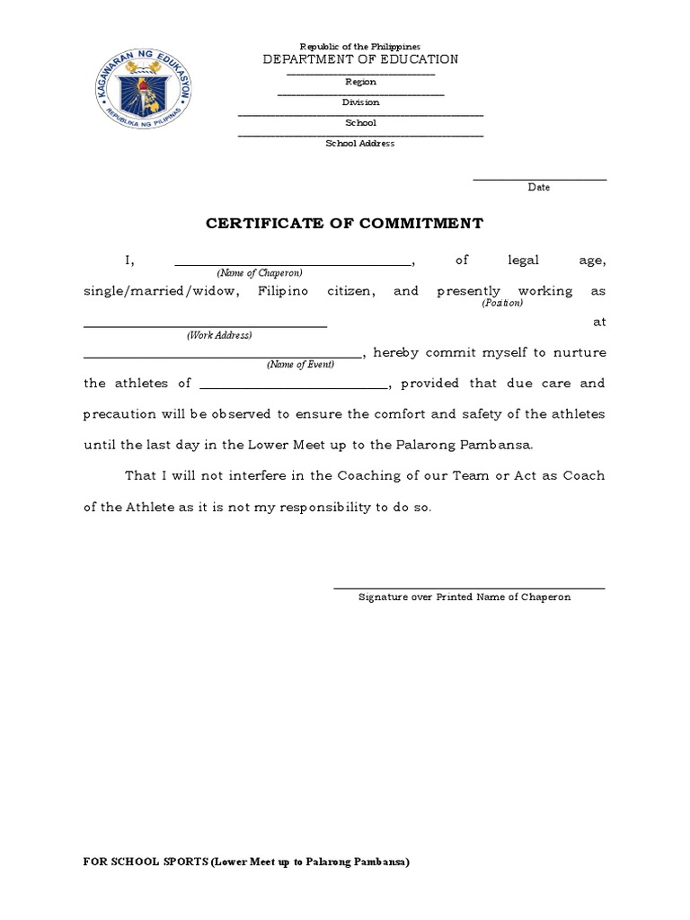 Certificate of Commitment for Chaperone | PDF | Finance & Money Management