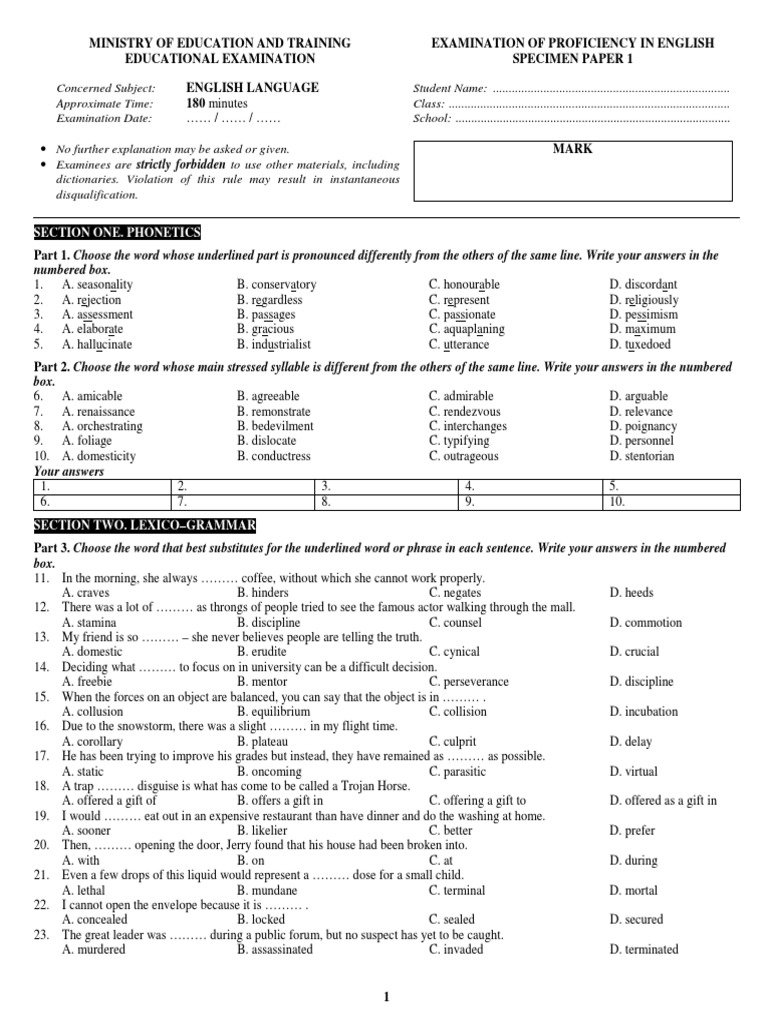 English Language Proficiency Exam: Analysis of Phonetic, Lexical, and ...