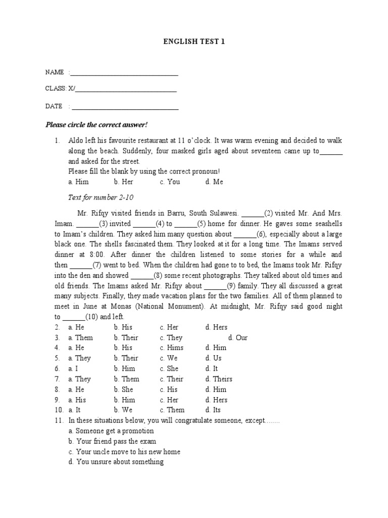 Please Circle The Correct Answer!: Text For Number 2-10 | PDF