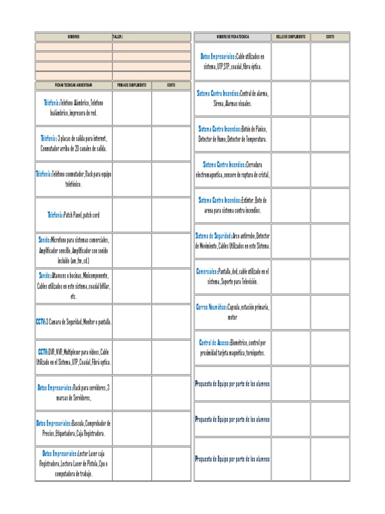 1.-Fichas Técnicas de Sist de Telecom y Seguridad | PDF | Circuito ...
