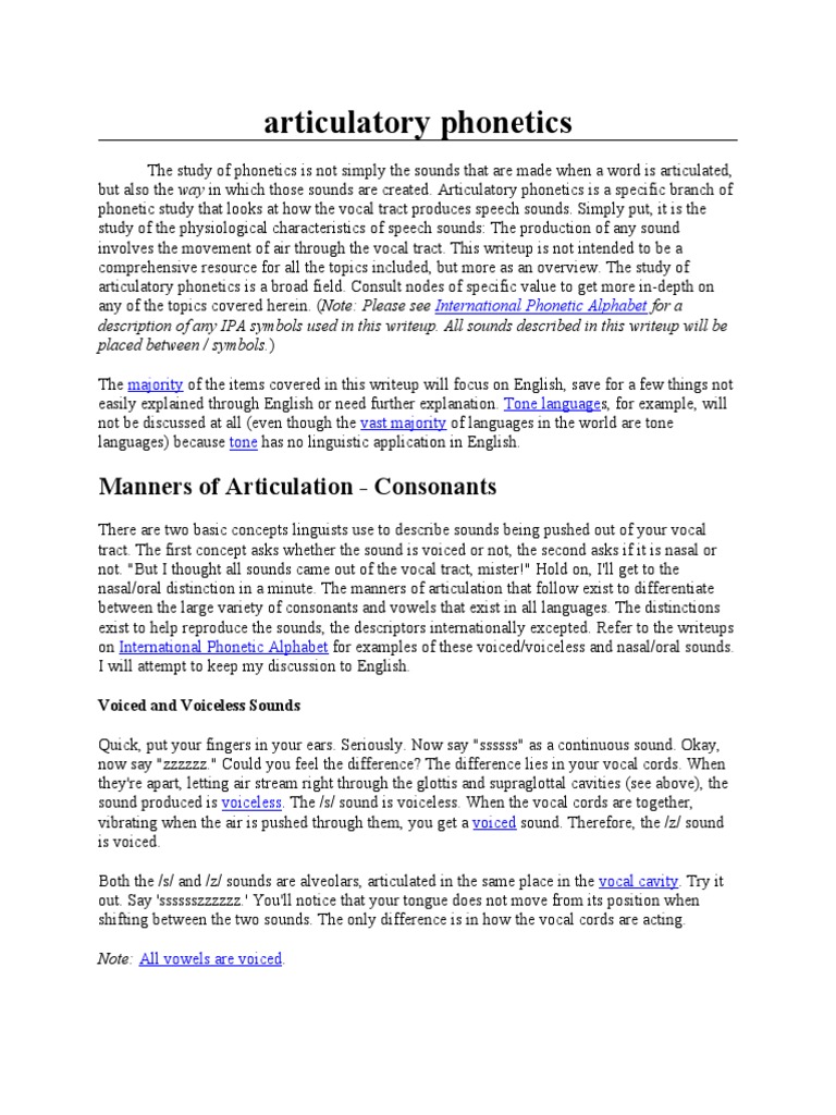Articulatory Phonetics Manners Of Articulation Consonants Pdf