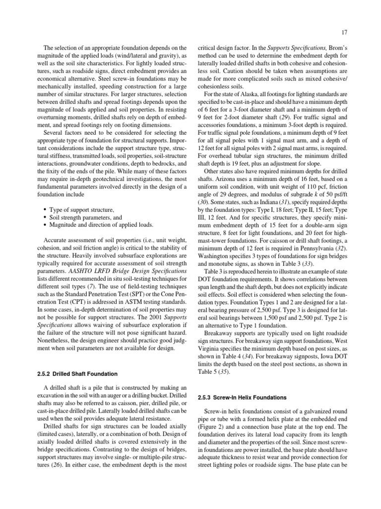 Specifications Allows Waiving of Subsurface Exploration If: 2.5.2 Drilled Shaft Foundation | PDF ...