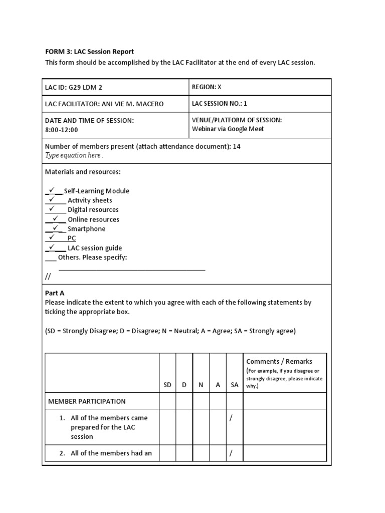 Day1form 3. LAC Session Report | PDF | Facilitator | Learning