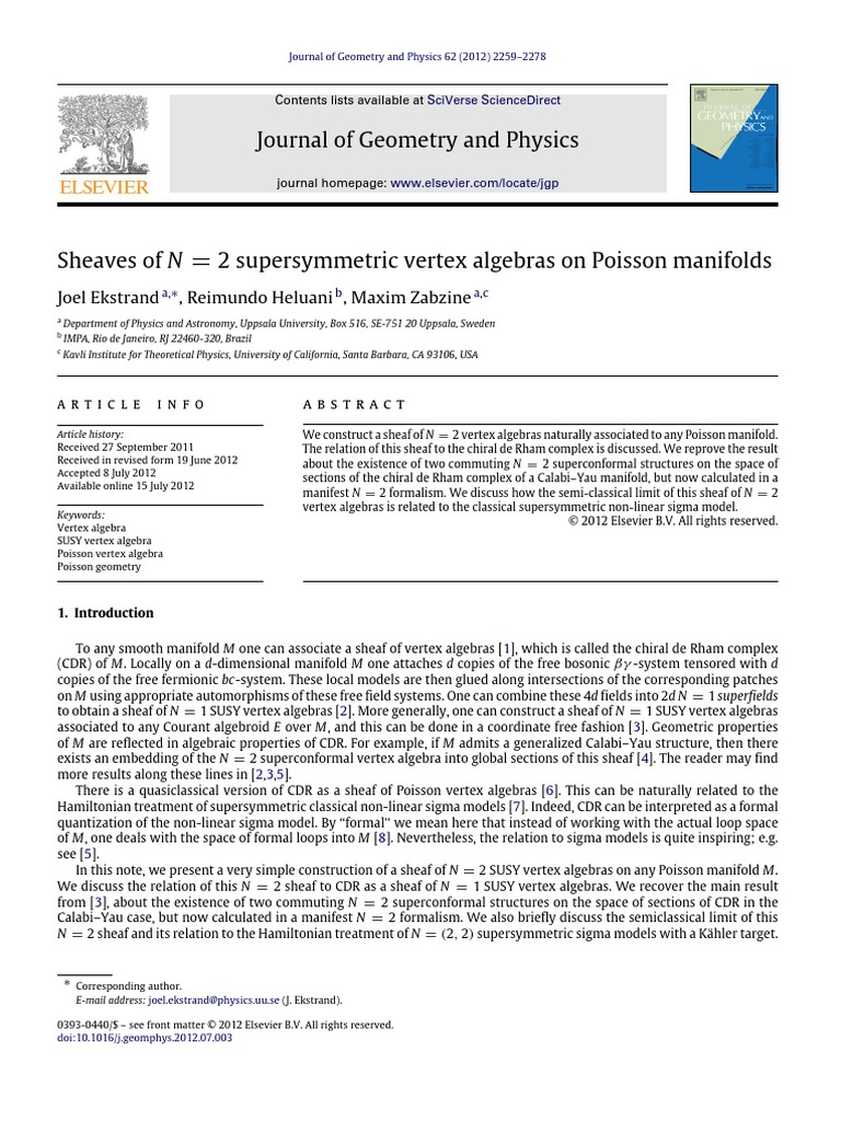 Journal of Geometry and Physics: Joel Ekstrand, Reimundo Heluani, Maxim ...