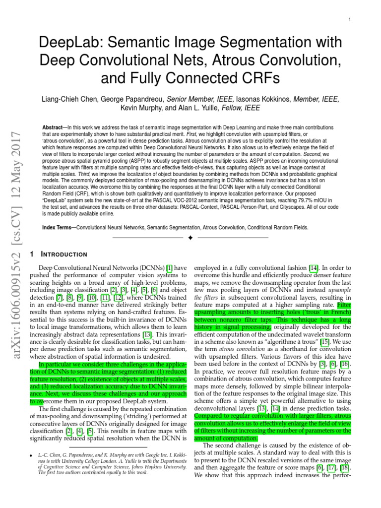 Deeplab: Semantic Image Segmentation With Deep Convolutional Nets, Atrous Convolution, and Fully ...