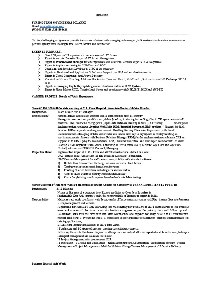 Puru - Solanki Resume IT | PDF | Cloud Computing | Service Level Agreement