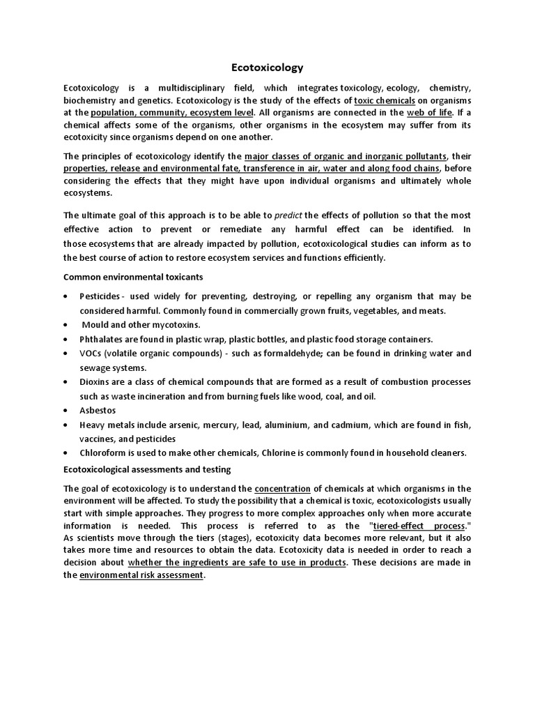 Understanding How Toxic Chemicals Impact Ecosystems Through Population