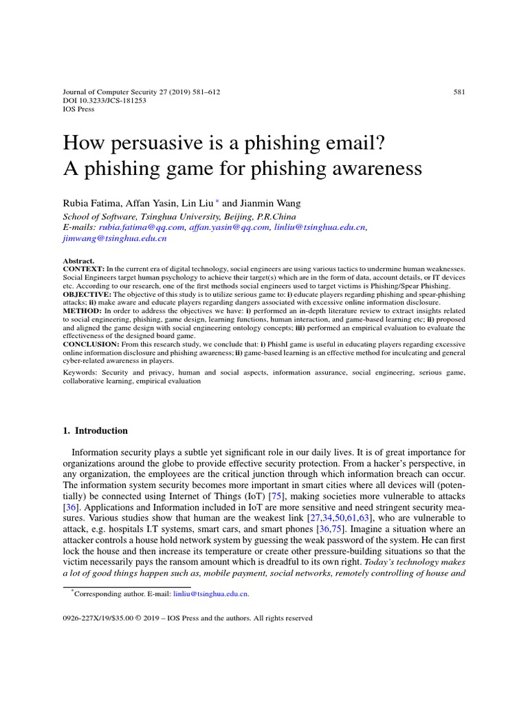 How Persuasive Is A Phishing Email? A Phishing Game For Phishing ...