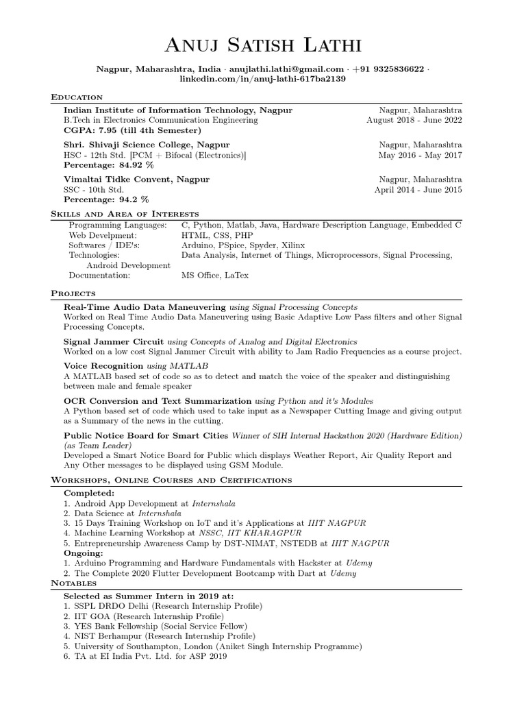 Anuj Lathi CV PDF | Download Free PDF | Digital Audio | Real Time Computing