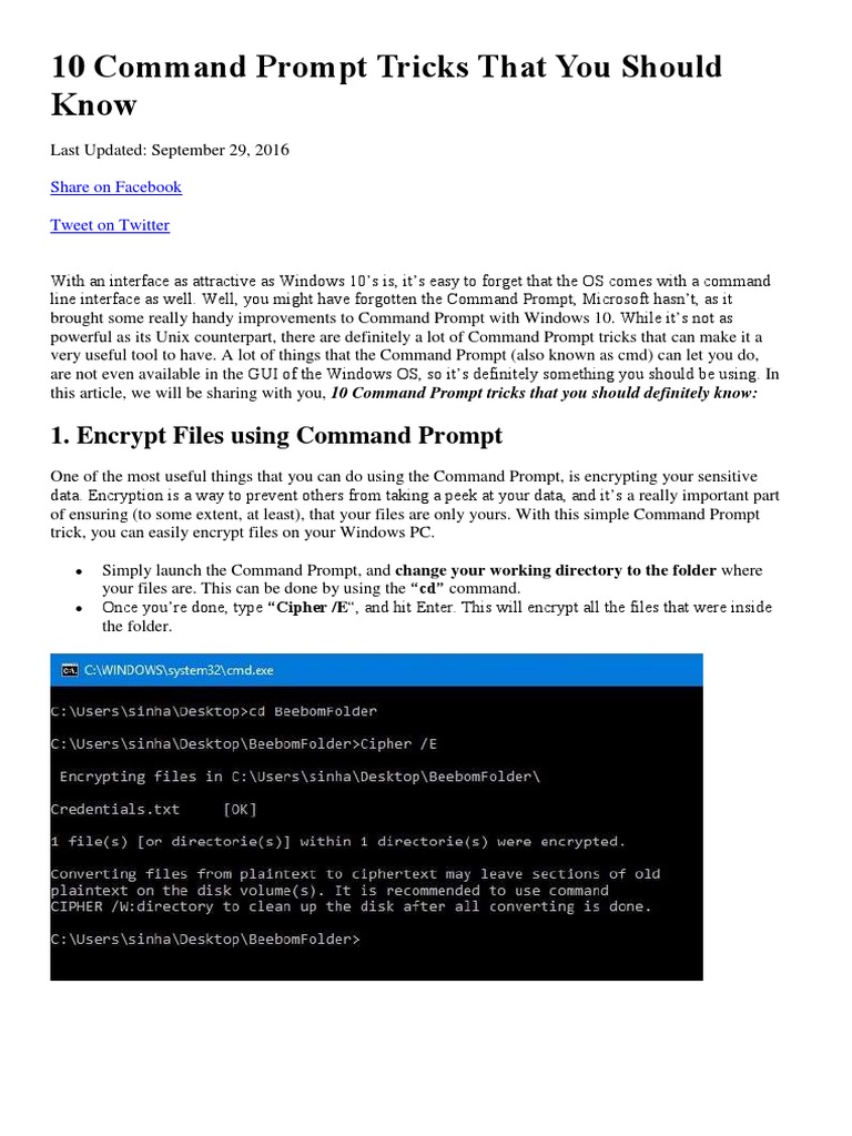 10 Command Prompt Tricks That You Should Know Pdf Command Line Interface Directory Computing