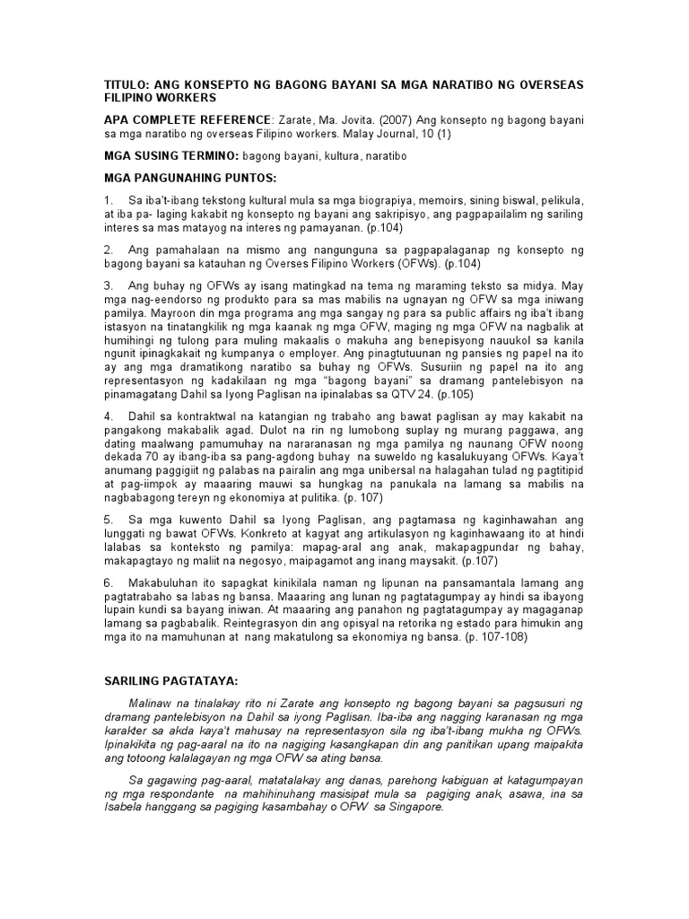 Scholarly RRL For Filipino Diaspora | PDF