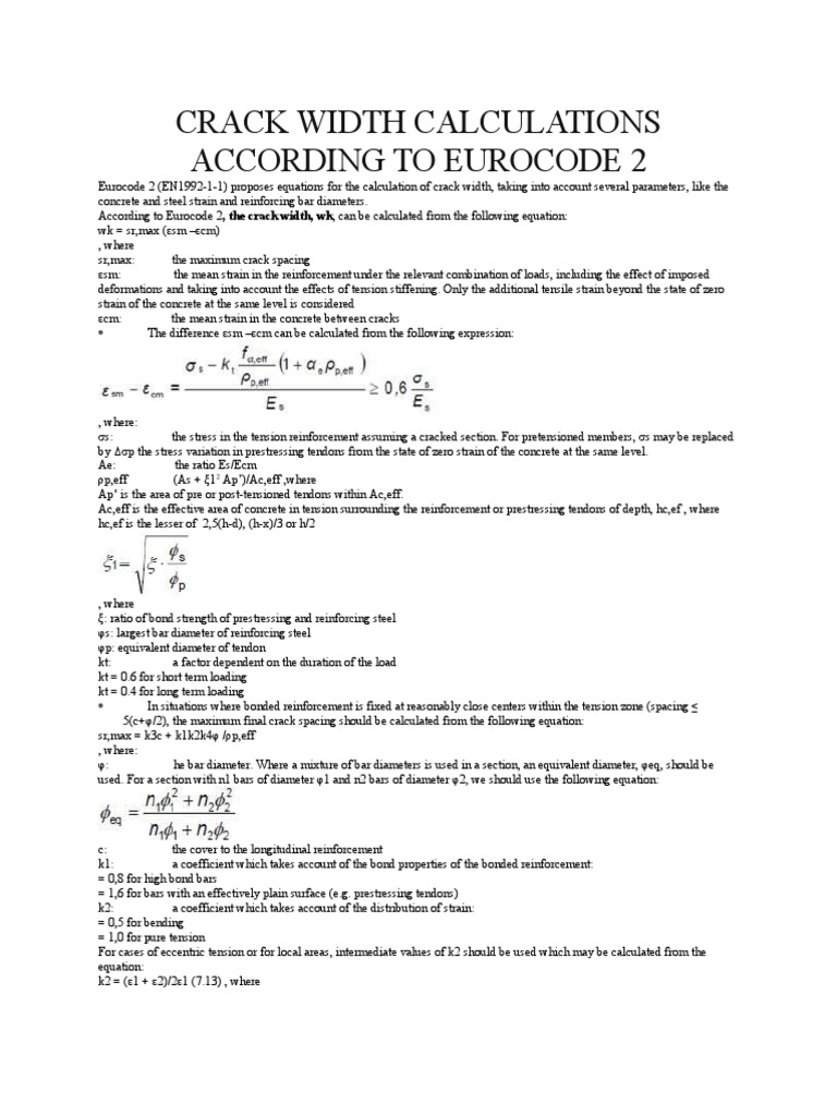 Crack Width Calculations According To Eurocode 2 | PDF | Fracture | Prestressed Concrete