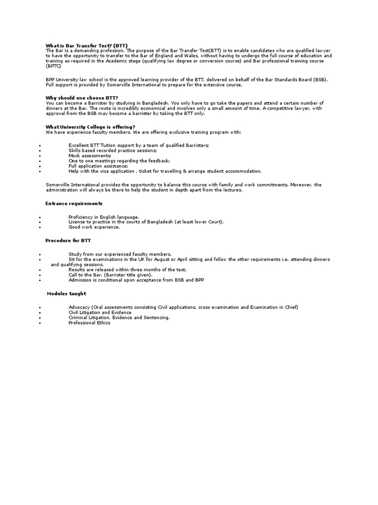 Bar Transfer Test Overview in Bangladesh | PDF | Barrister | Test ...