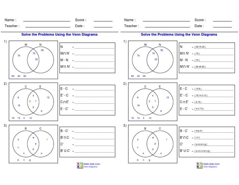 Solve The Problems Using The Venn Diagrams Solve The Problems Using The ...