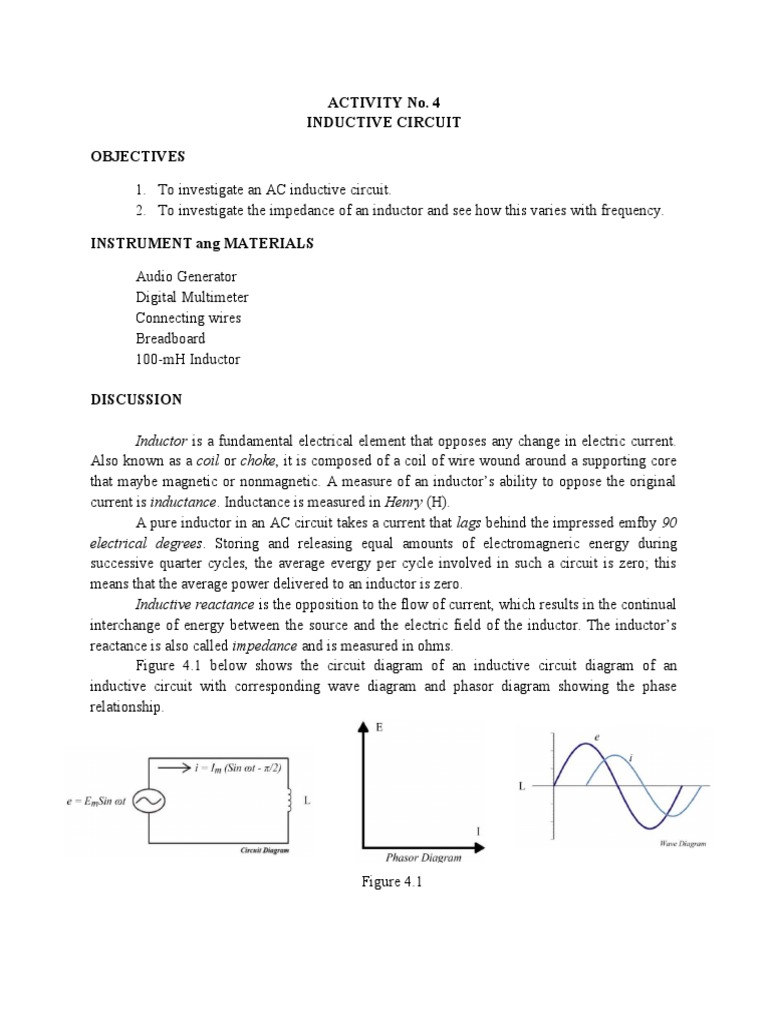 Activity No. 4 Inductive Circuit Objectives | PDF | Inductor | Inductance