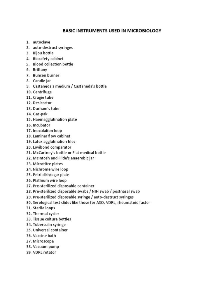 Basic Instruments Used in Microbiology | PDF
